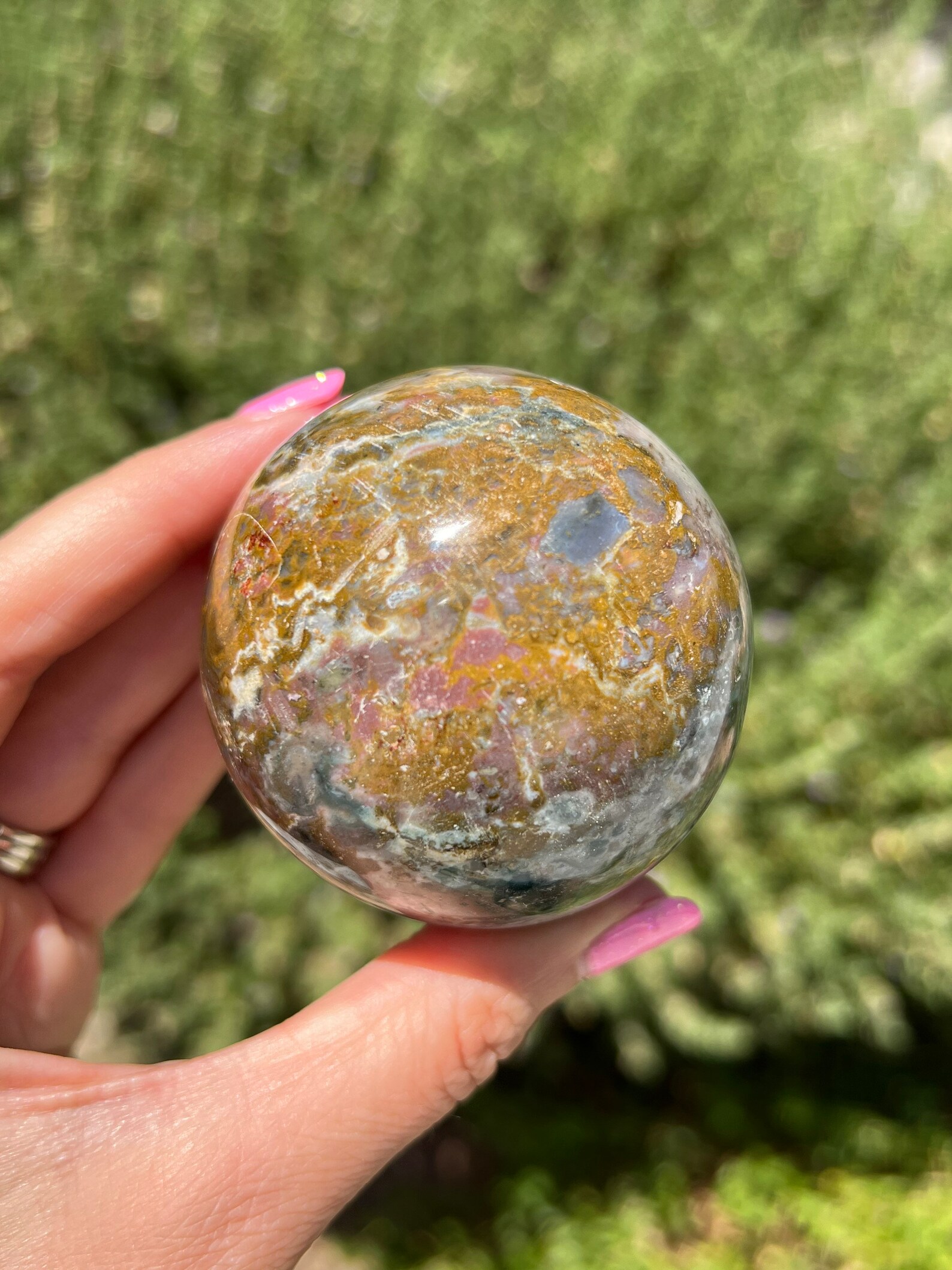 62mm Ocean Jasper Sphere W/ Stand 330g, Sea Jasper Sphere, Rainbow ...