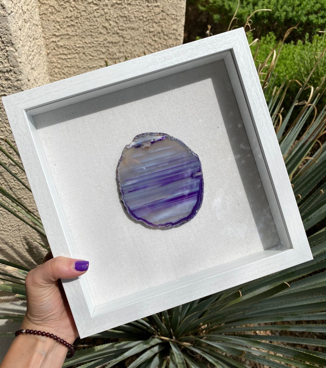 10x10 White Shadowbox Framed Purple Agate Geode Slice, Framed Agate ...