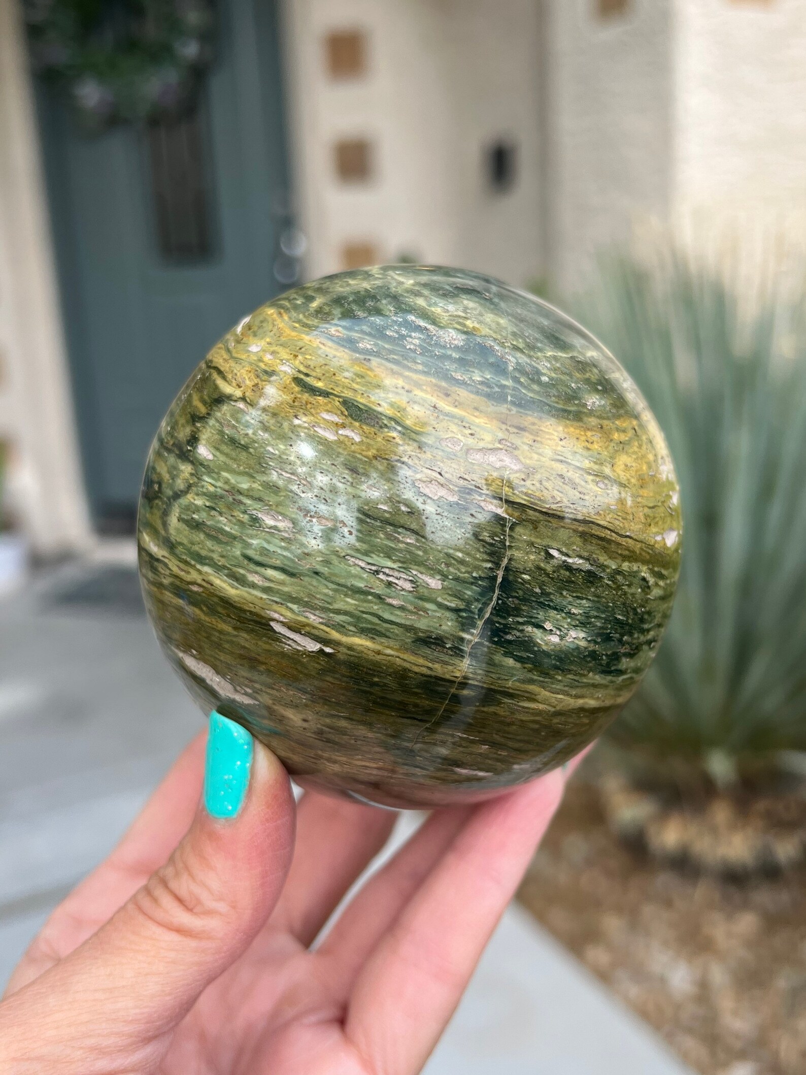 1.14lb Green Ocean Jasper Sphere W/ Stand 86mm, Sea Jasper Sphere ...