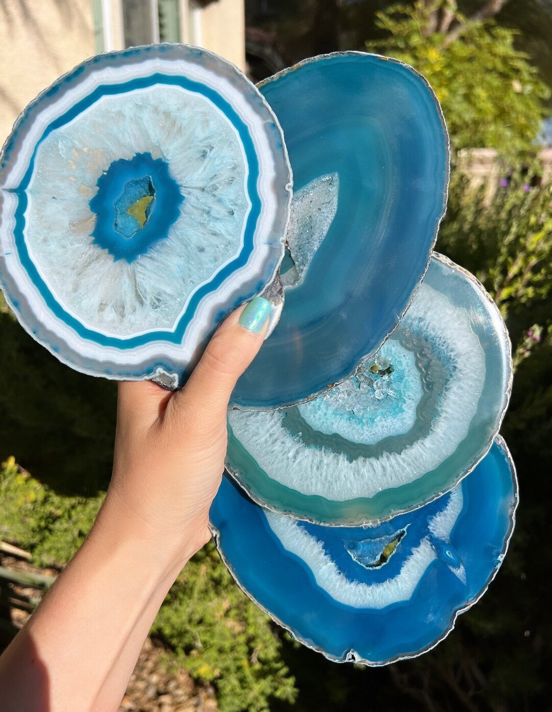 Turquoise Blue Druzy Agate Geode Slice W/stand, Geode Slice, Teal Agate ...