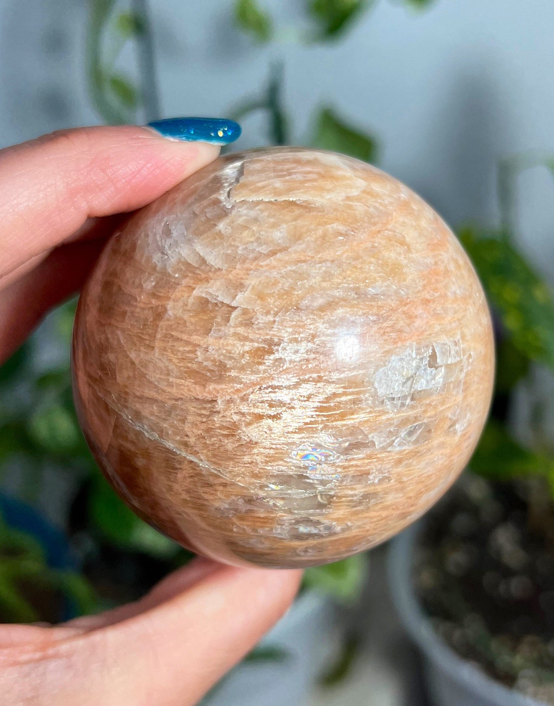 Flashy Peach Moonstone Sphere W/stand 369g/64mm, Peach Moonstone ...
