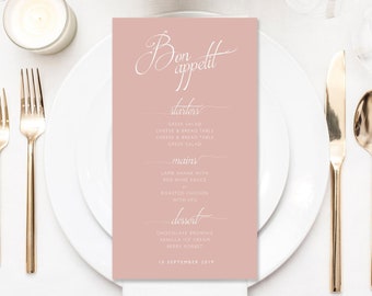 Pink wedding menu | Etsy