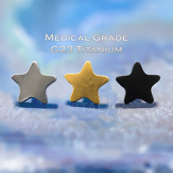 14G Titanium Star Shaped Dermal Tops PVD Coated in Gold - Etsy
