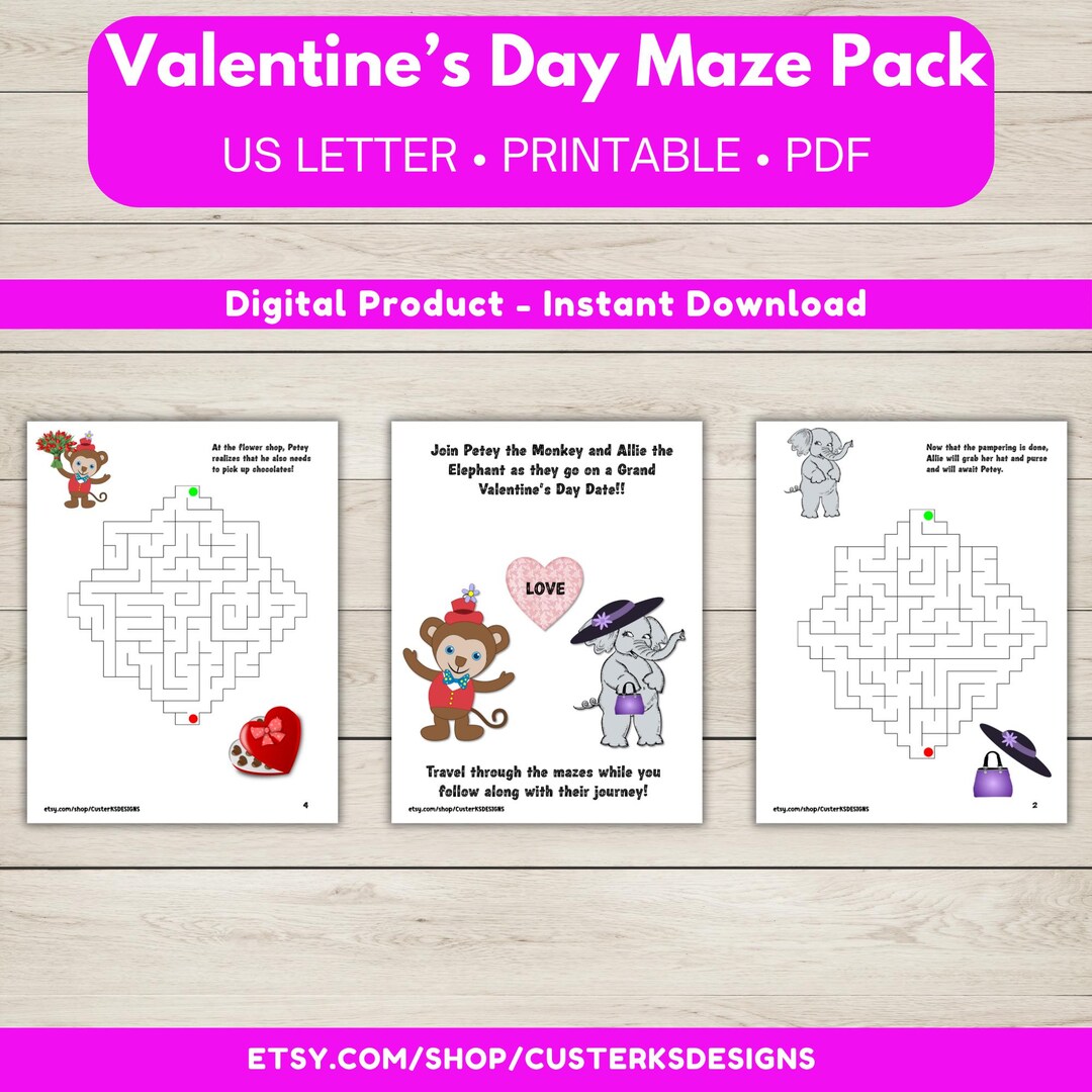 Valentine's Day Mazes With Answer Key Printable, Instant Download ...