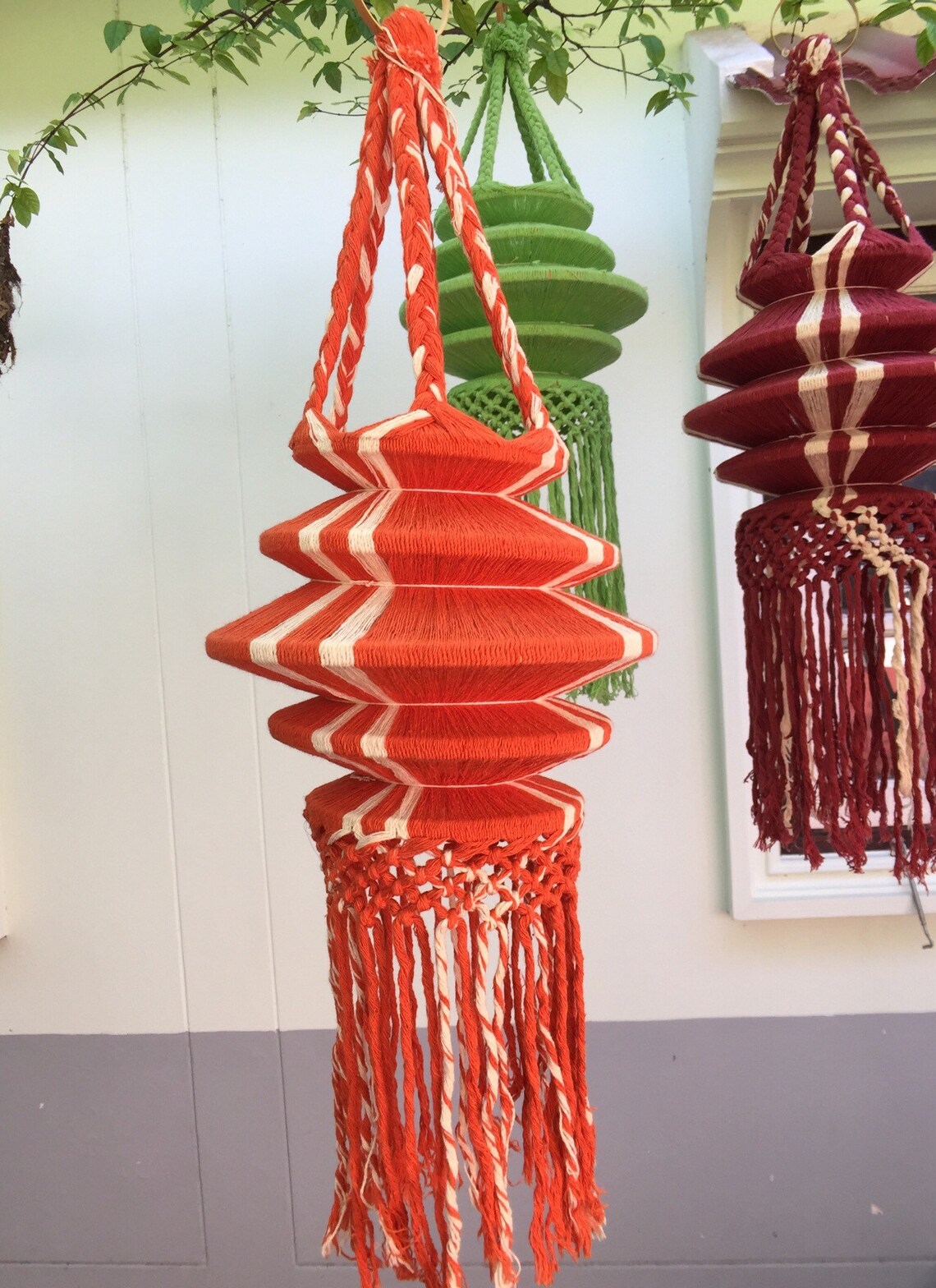 Fire orange macrame lamp shade boho macrame chandelier | Etsy