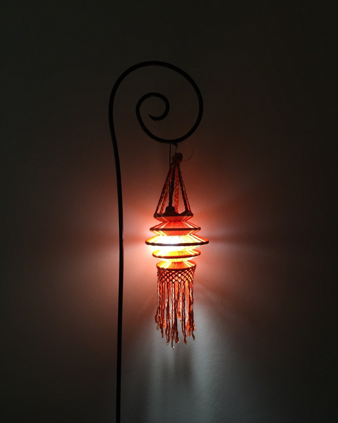 Fire orange macrame lamp shade boho macrame chandelier | Etsy