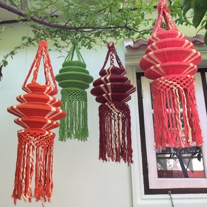 Fire Orange Macrame Lamp Shade, Boho Macrame Chandelier Pendant Light ...