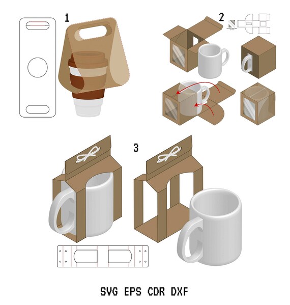 Box For Mug Mug Gift Box Template Boxes For Mugs Digital Etsy