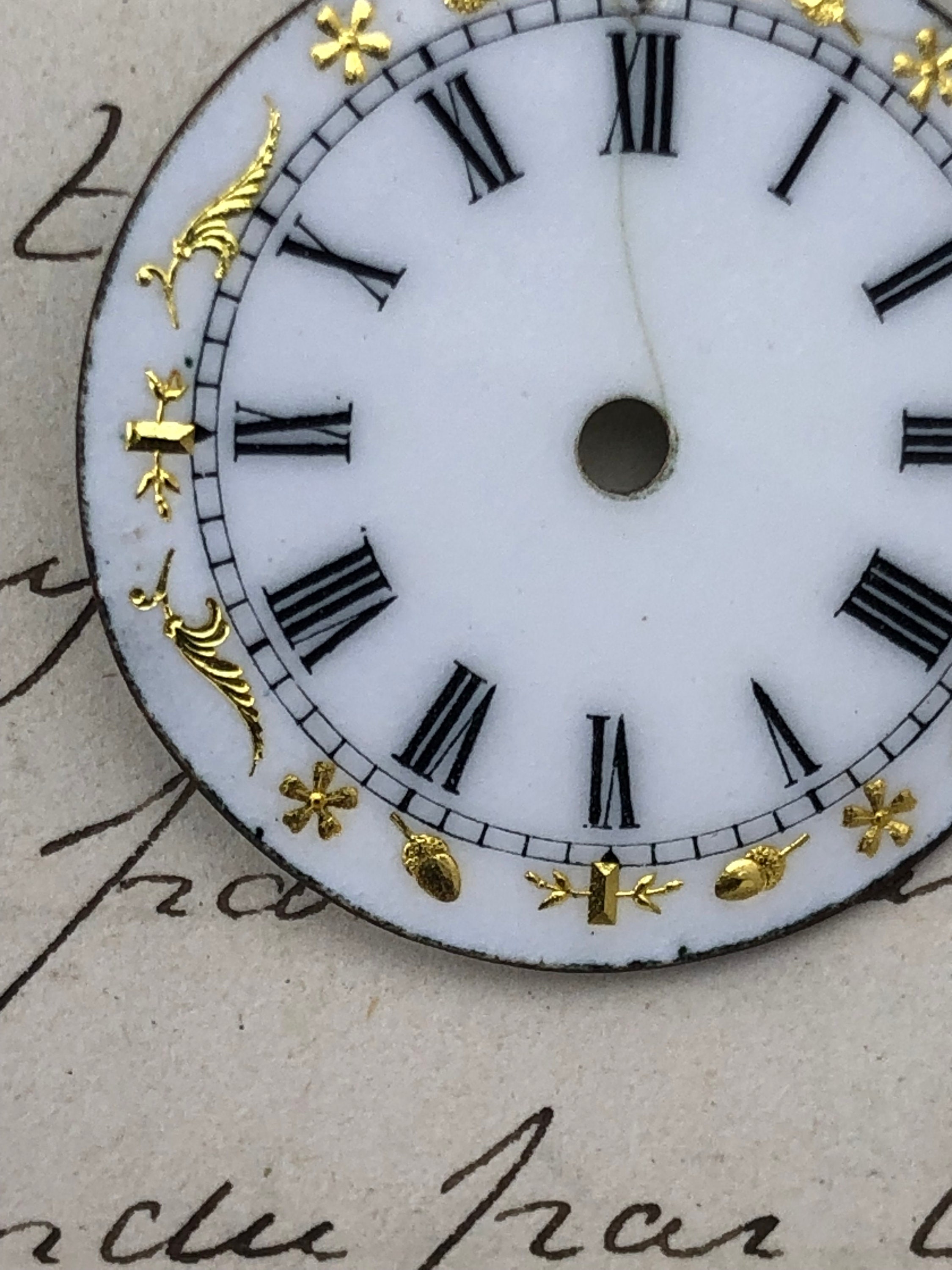 Antique Enamel Watch Dial With Pretty Gold Decoration Craft Supplies ...
