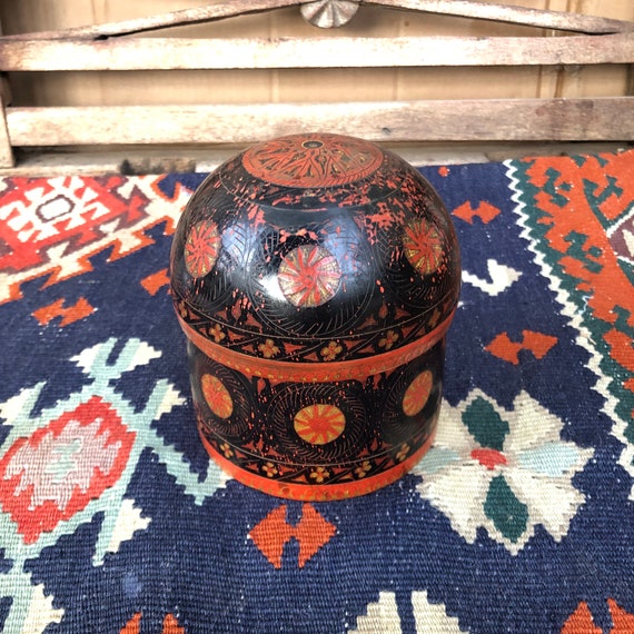 Antique Indian Kashmiri Domed Box Lacquered - Gem