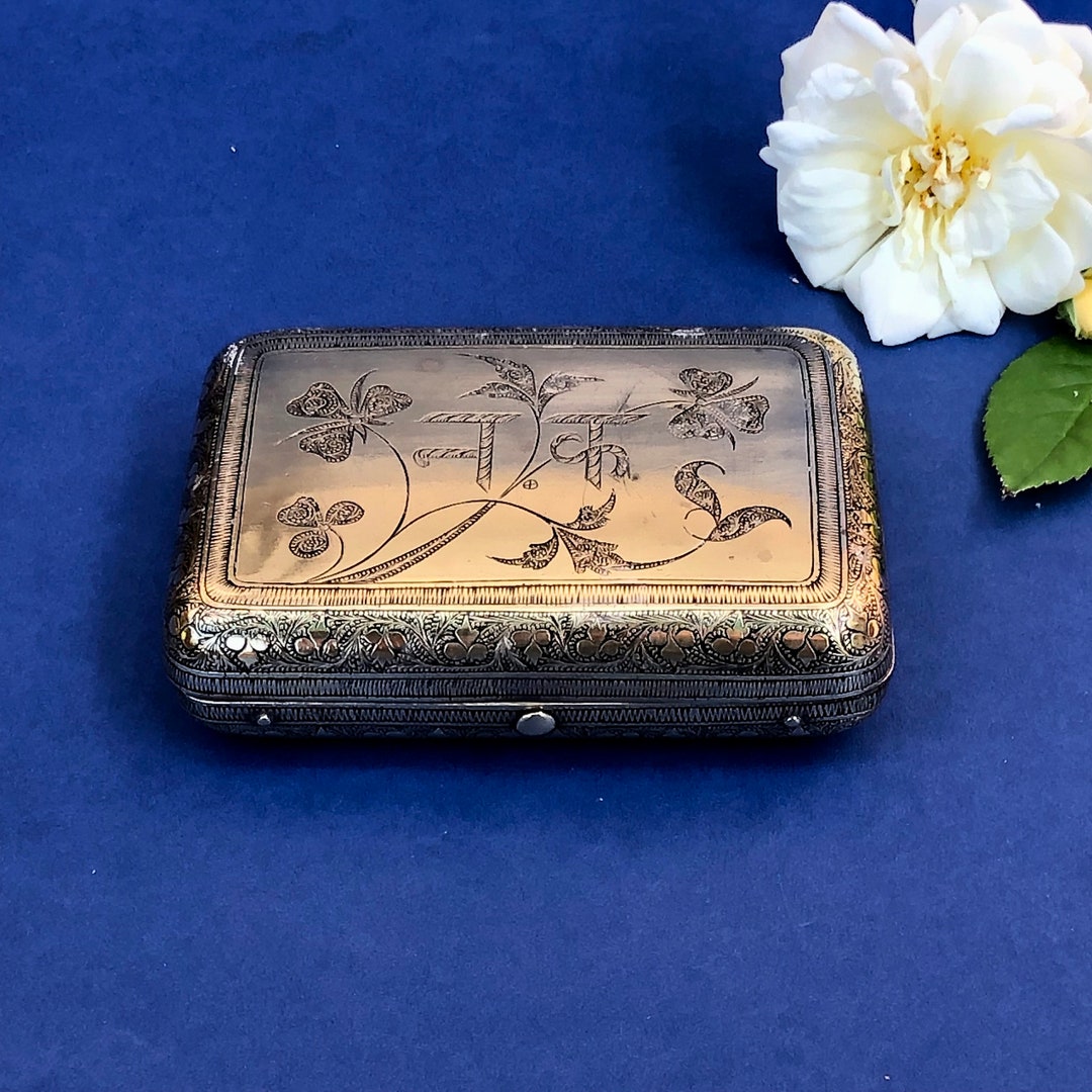 Antique Anglo Indian Engraved Brass Box Niello Decoration - Etsy
