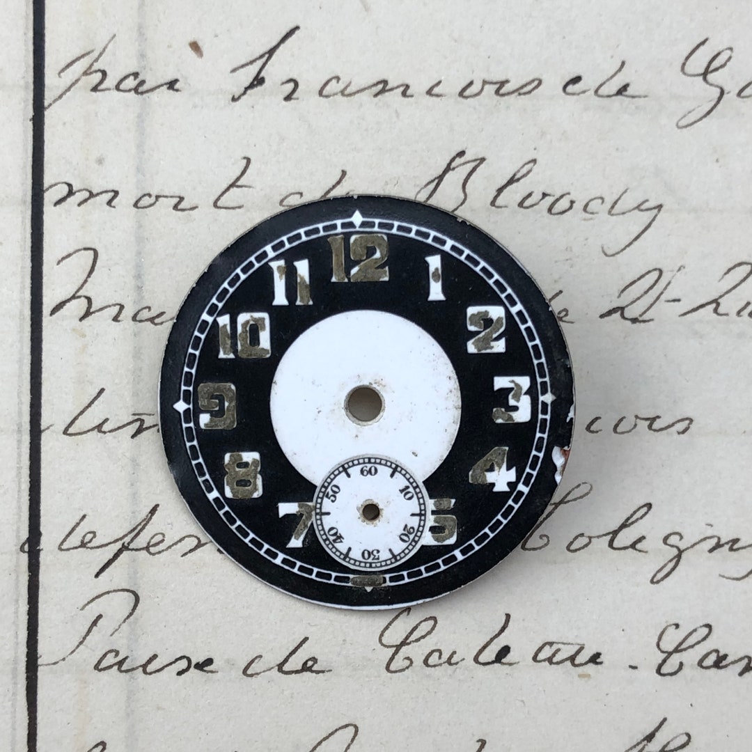 Antique Enamel Watch Dial Black Craft Supplies Junk Journal Ref: 43 ...
