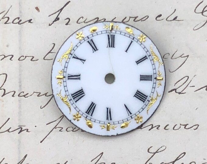 Antique Enamel Watch Dial With Pretty Gold Decoration Craft Supplies ...