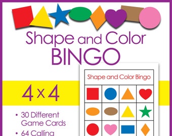 Shapes and Colors Bingo Game Printable Cards 55 | Etsy