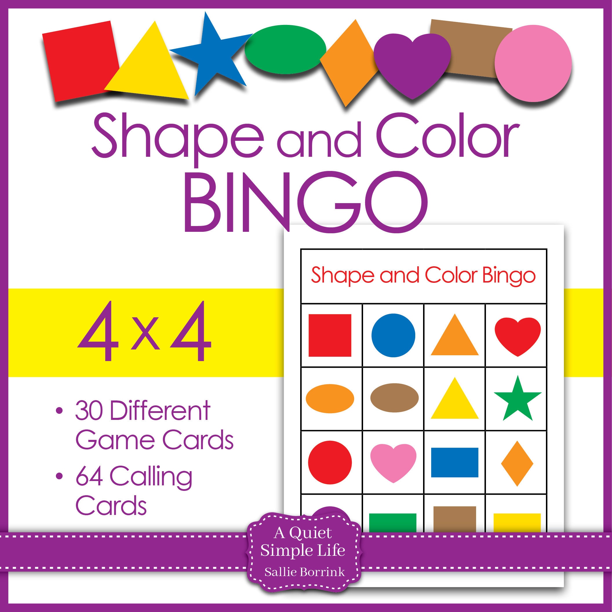Shapes and Colors Bingo Game Printable Cards 4×4 - Etsy