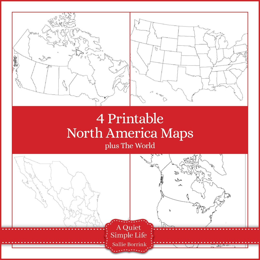 North America Map Set – 4 Blank Printable Maps + World Map - Etsy