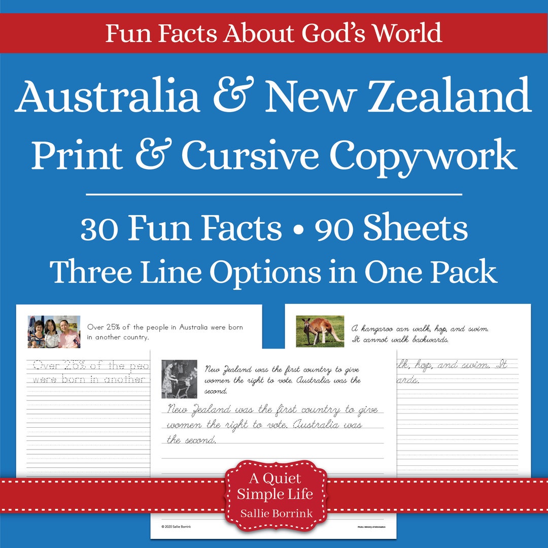 Australia & New Zealand Copywork – Print and Cursive Worksheets - Etsy