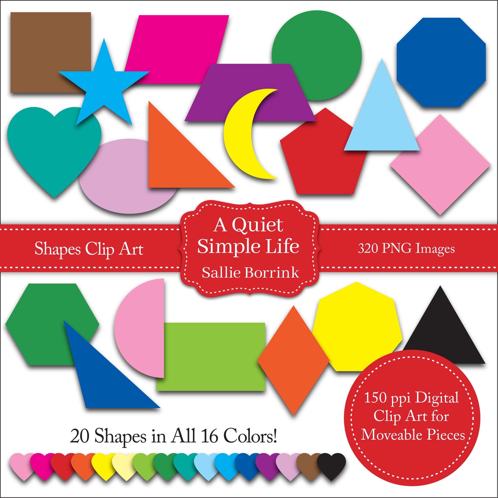 Shapes Moveable Clip Art for Digital Resources – 16 Colors & 20 Shapes ...