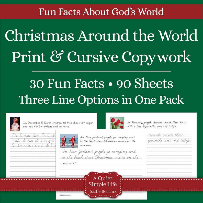 Christmas Around the World Copywork – Print and Cursive Worksheets - Etsy