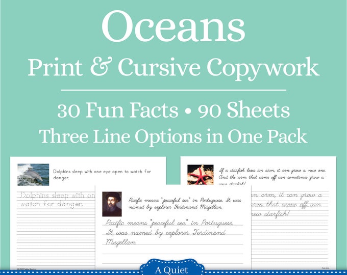 Ocean Animals Print Copywork, Ocean Animal Facts, Print Handwriting ...