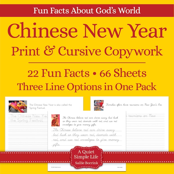 Chinese New Year Copywork – Print and Cursive Worksheets - Etsy