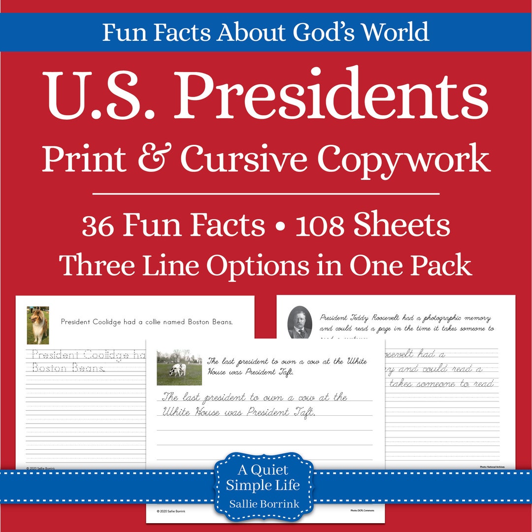 U.S. Presidents Copywork – Print and Cursive Worksheets - Etsy
