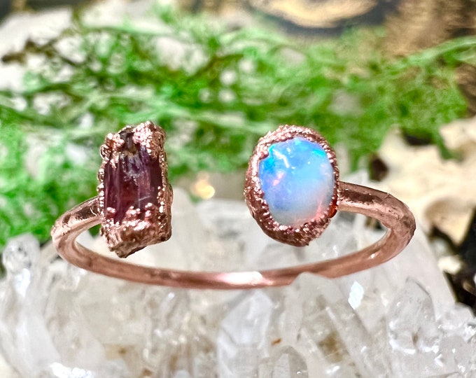 Opal & Pink Tourmaline Ring: October Birthstone Jewelry - Etsy