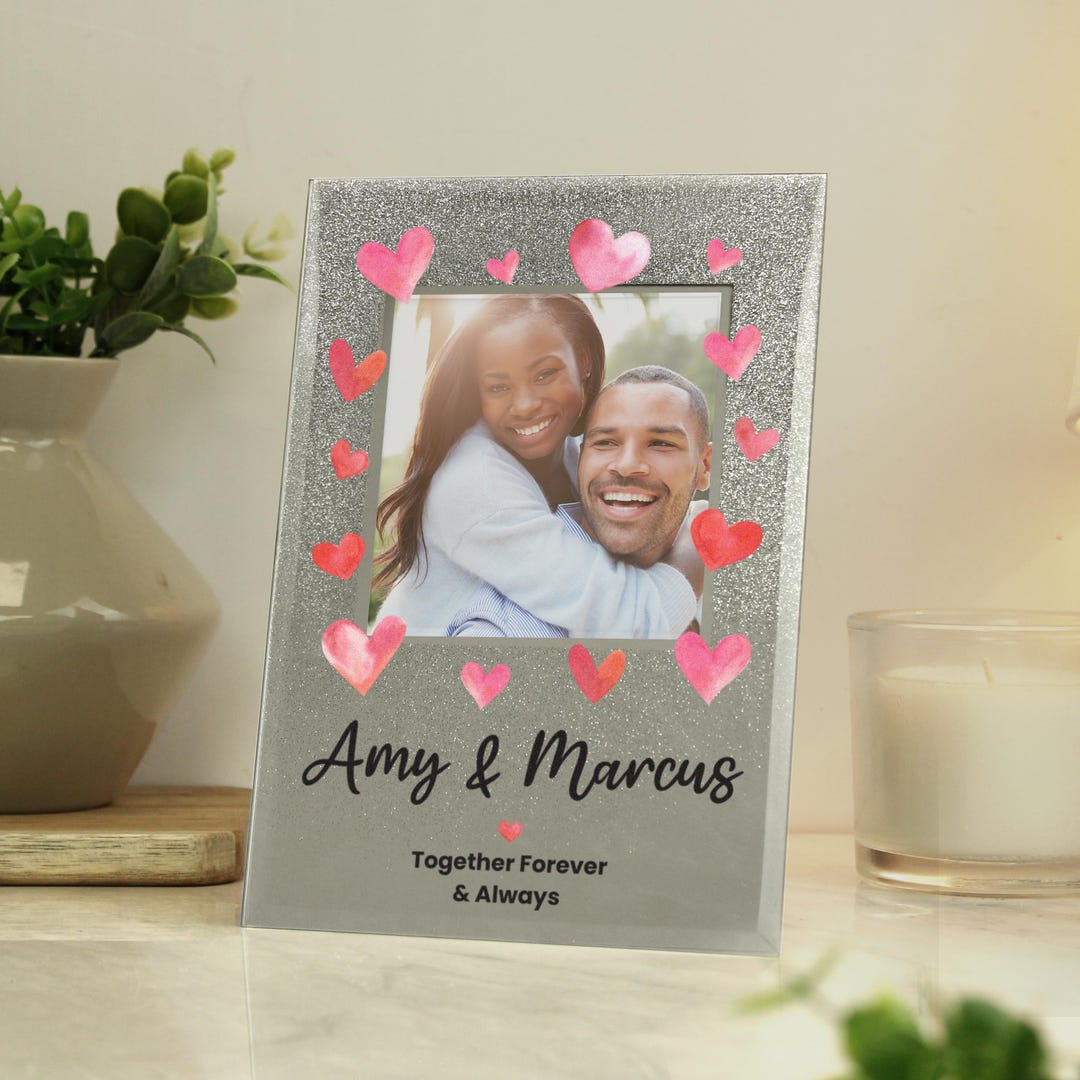 Personalised Love Hearts Glitter Photo Frame Valentine's Day, Couples ...
