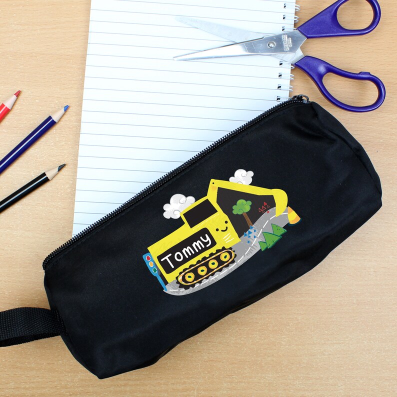 Personalised Digger Black Pencil Case Back to School Boys - Etsy UK