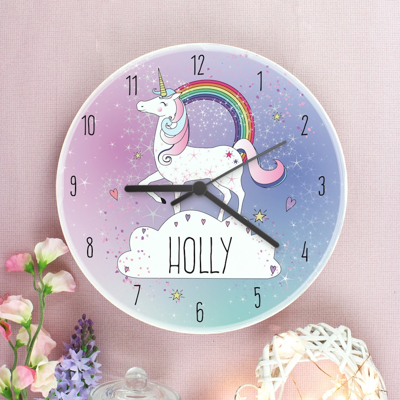 Childrens Personalised Magical Unicorn Wooden Bedroom Clock | Etsy