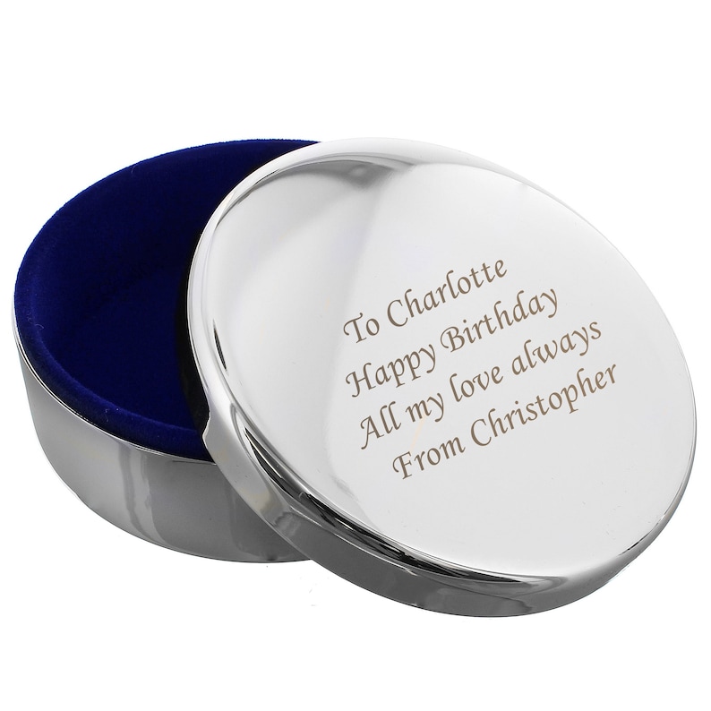 Personalised Round Silver Trinket Box for Her Valentines - Etsy