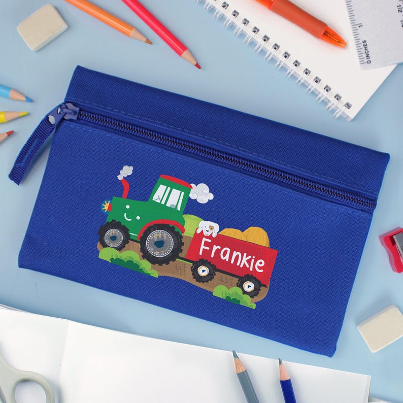 Personalised Tractor Blue Pencil Case - Etsy UK