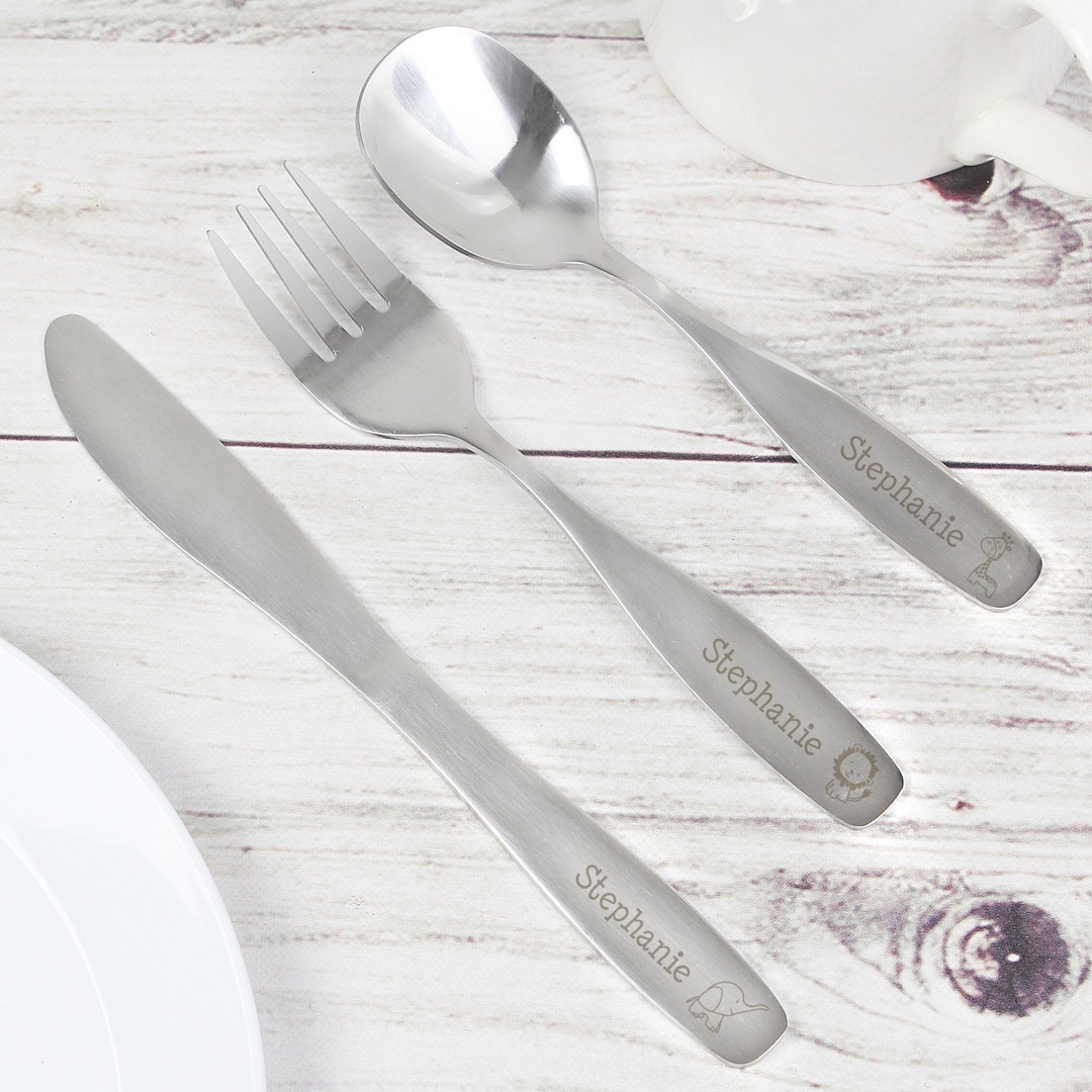 Personalised Engraved Children's Cutlery Set: Stainless Steel, 3-piece ...