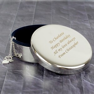 Personalised Round Silver Trinket Box for Her Valentines - Etsy