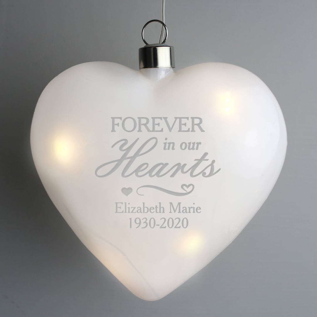 Personalised Forever in Our Hearts LED Hanging Glass Heart Memorial ...