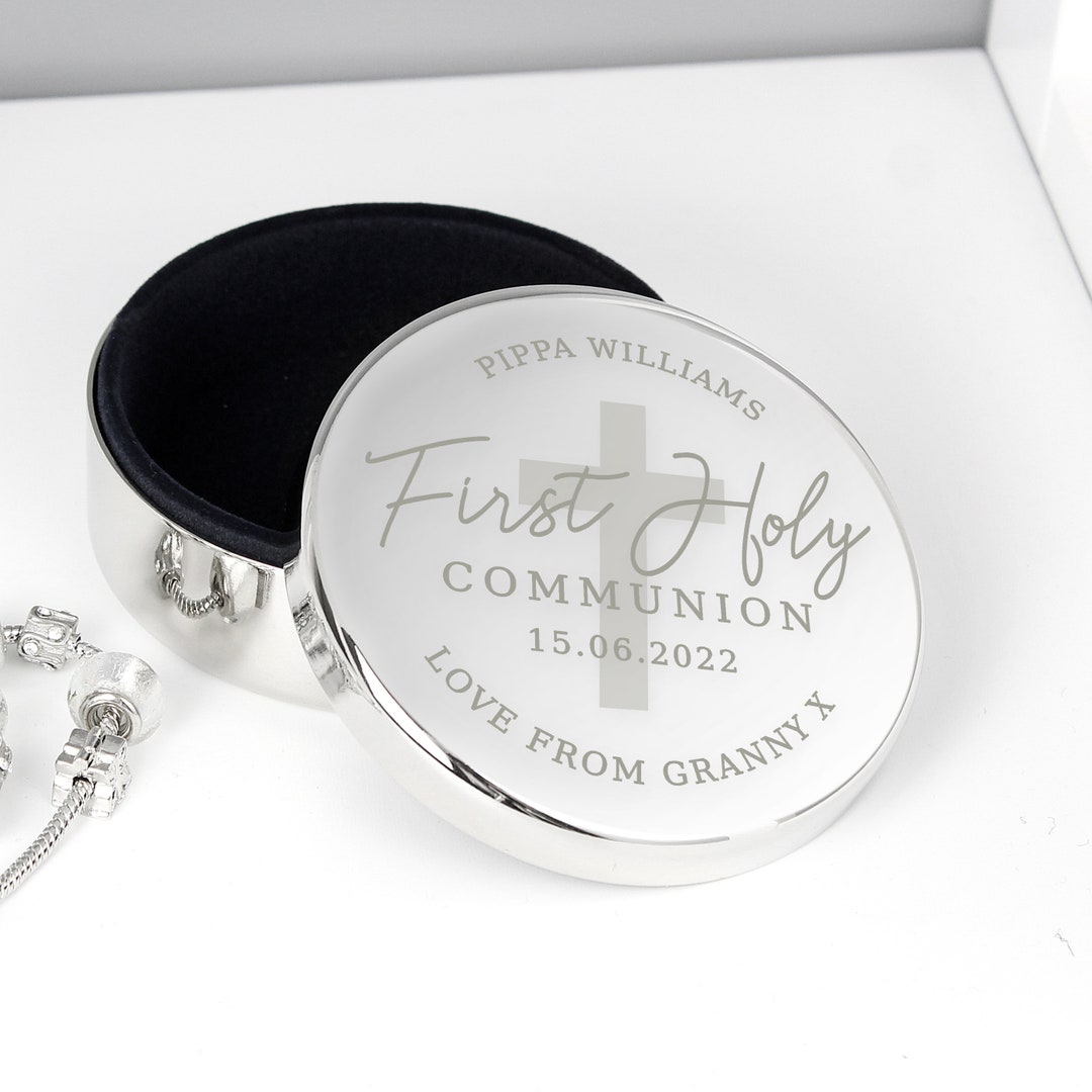 Personalised First Holy Communion Round Trinket Box 1st Holy Communion ...
