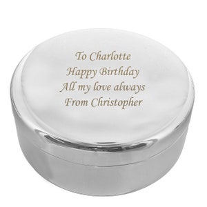 Personalised Round Silver Trinket Box for Her Valentines - Etsy