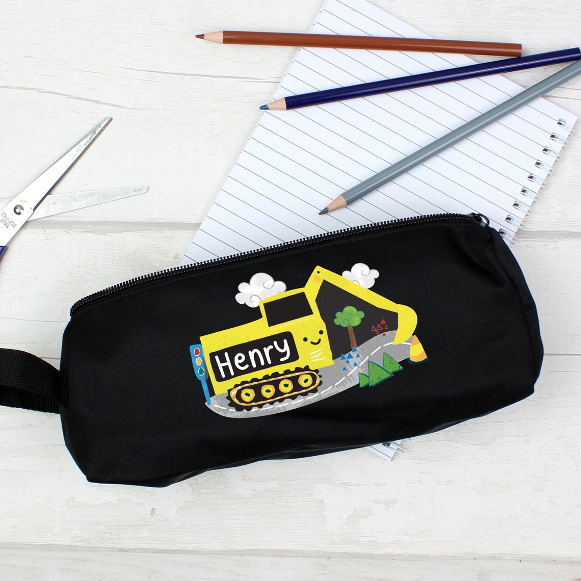 Personalised Digger Black Pencil Case Back to School Boys - Etsy UK