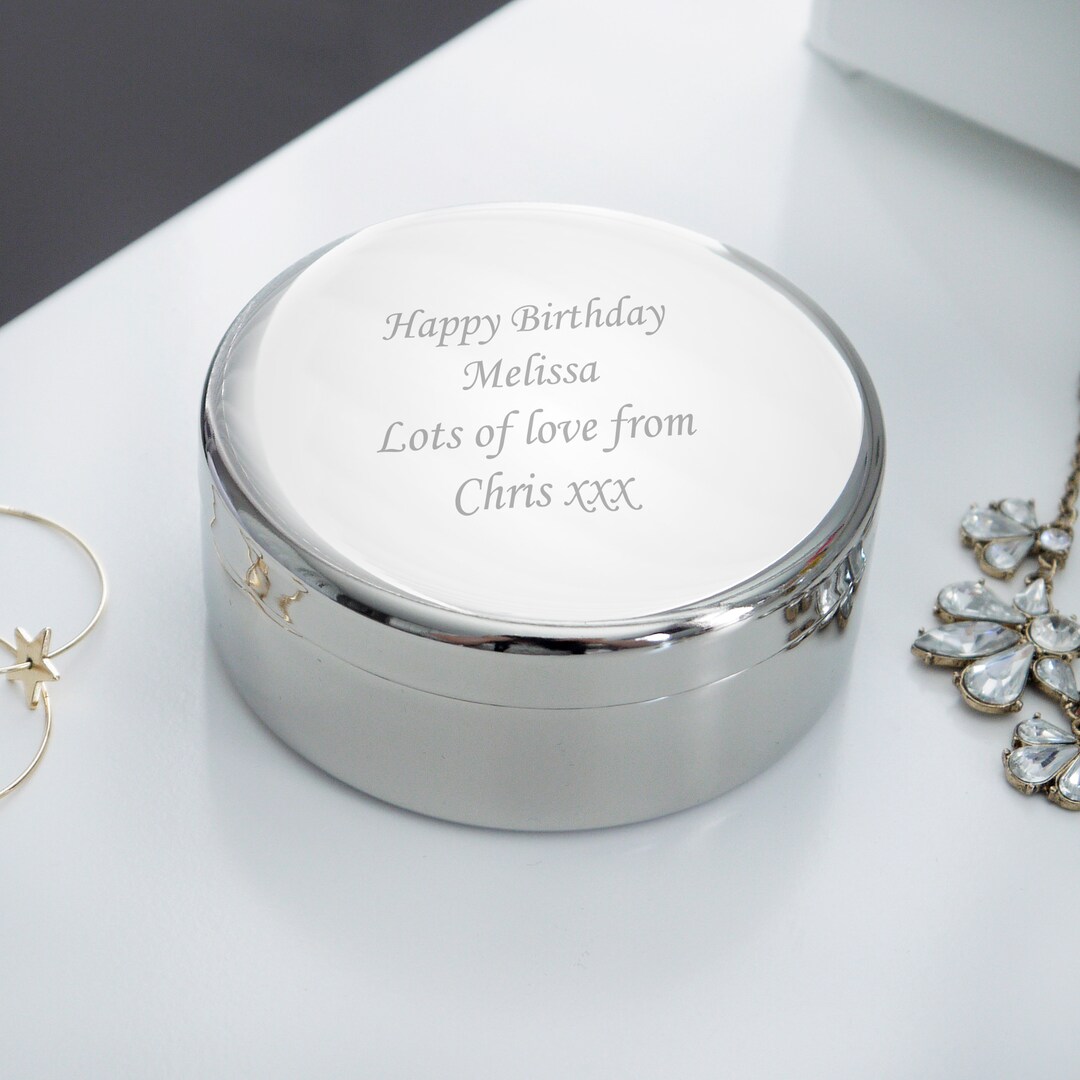 Personalised Round Silver Trinket Box for Her Valentines - Etsy