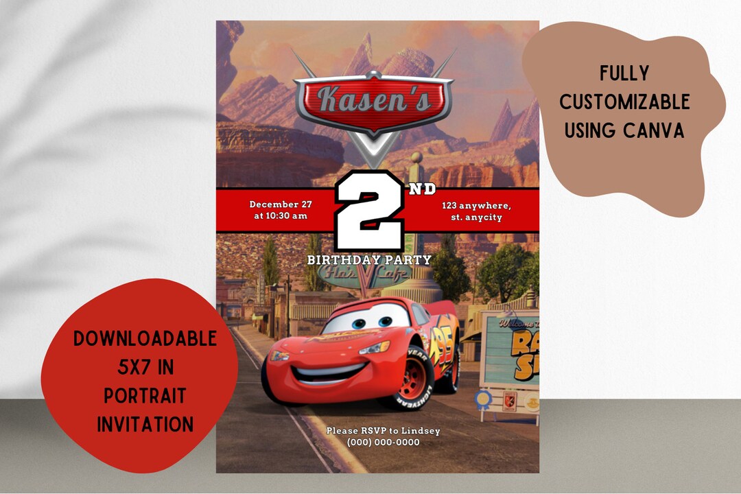 Disney Pixar Cars Inspired Birthday Invitation - Customizable Party ...