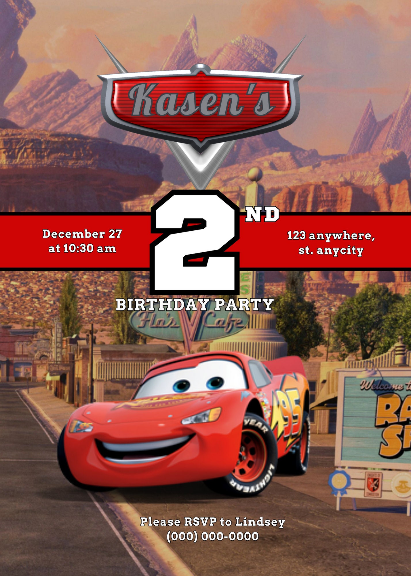 Disney Pixar Cars Inspired Birthday Invitation - Customizable Party ...