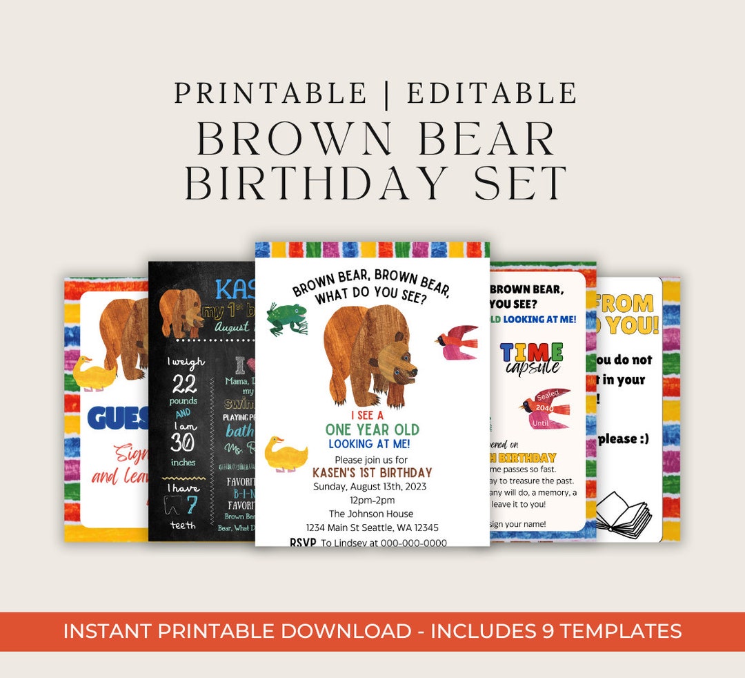 Brown Bear Brown Bear Eric Carle Themed Party Invitation, Milestone ...