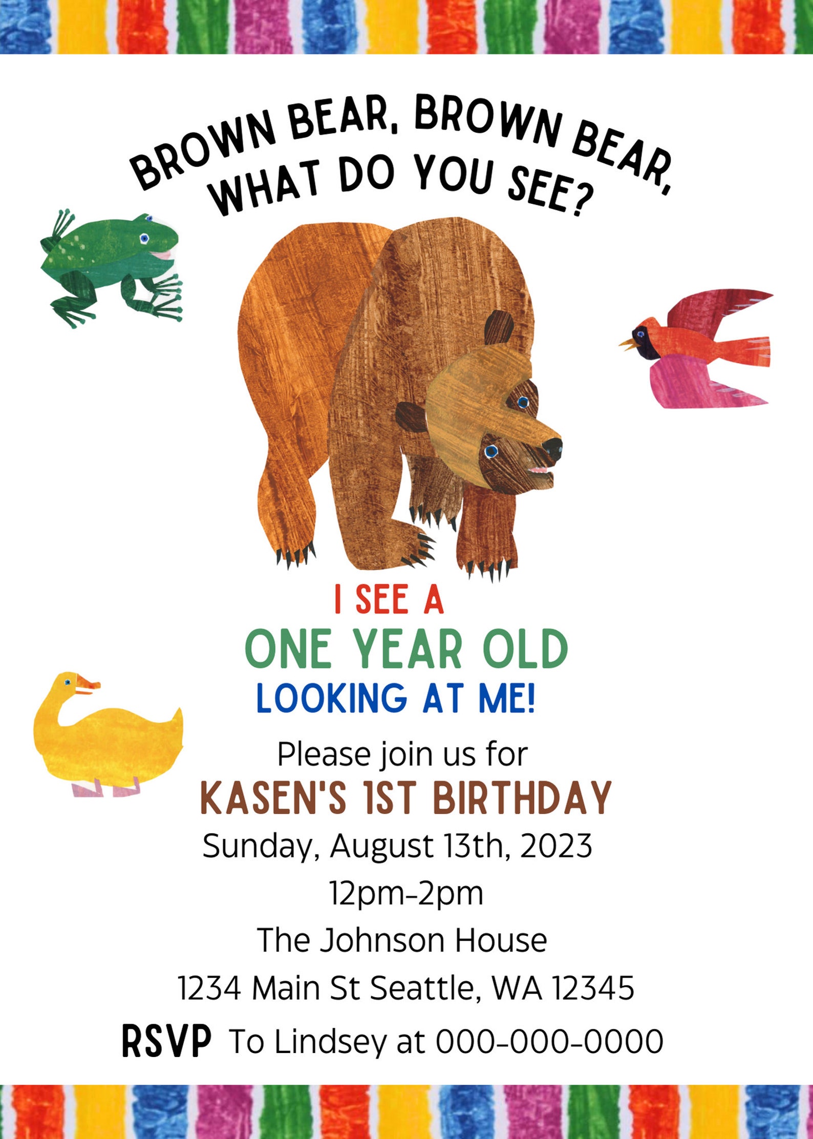 Brown Bear Brown Bear Eric Carle Themed Party Invitation, Milestone ...