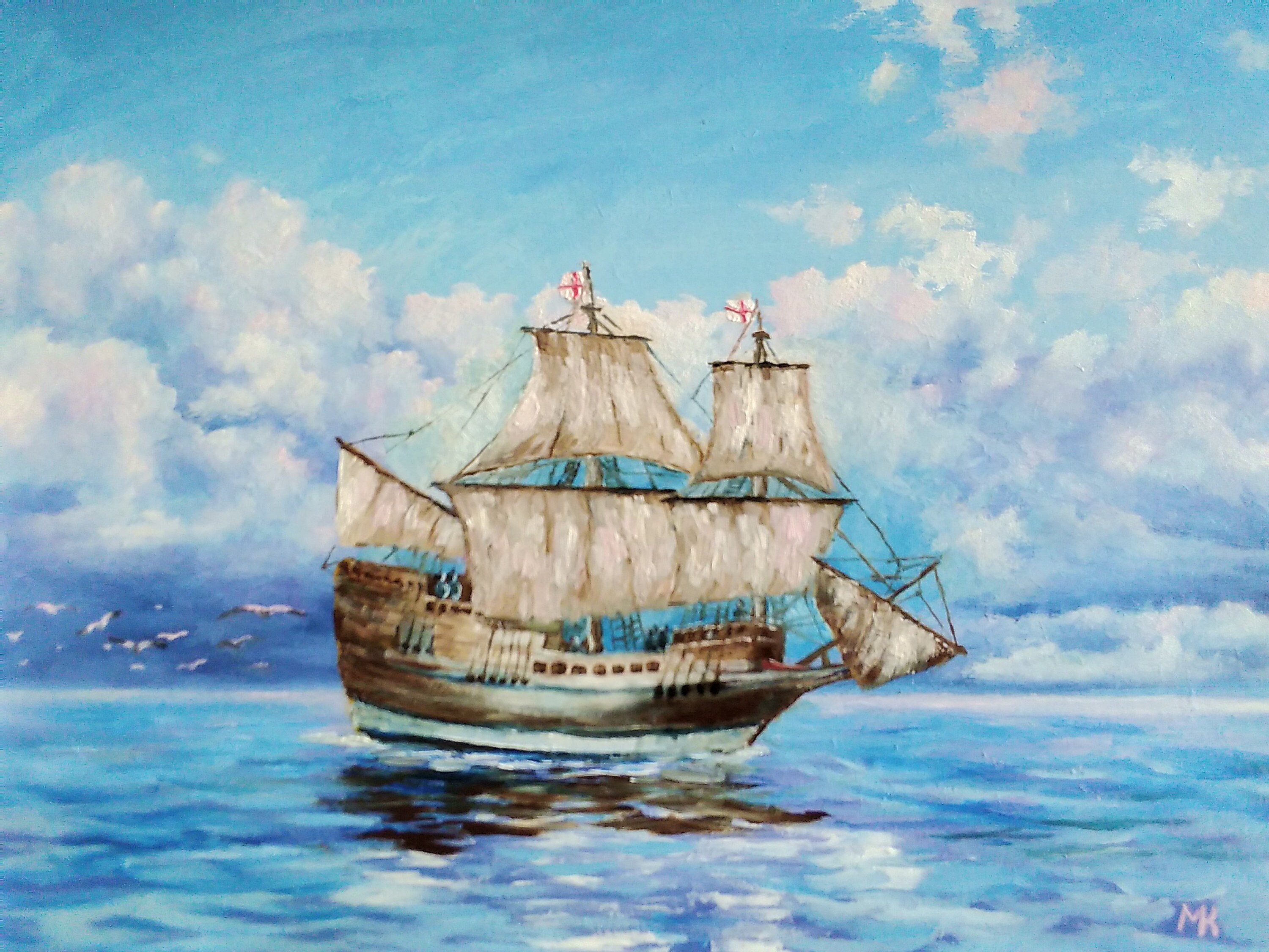 Mayflower at Sea. Mayflower Ship Oil Painting. Historical Original ...