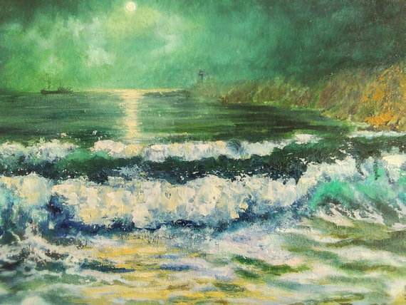Moonlight Seascape. Painting of Ocean. Rolling Waves. Oil - Etsy Singapore