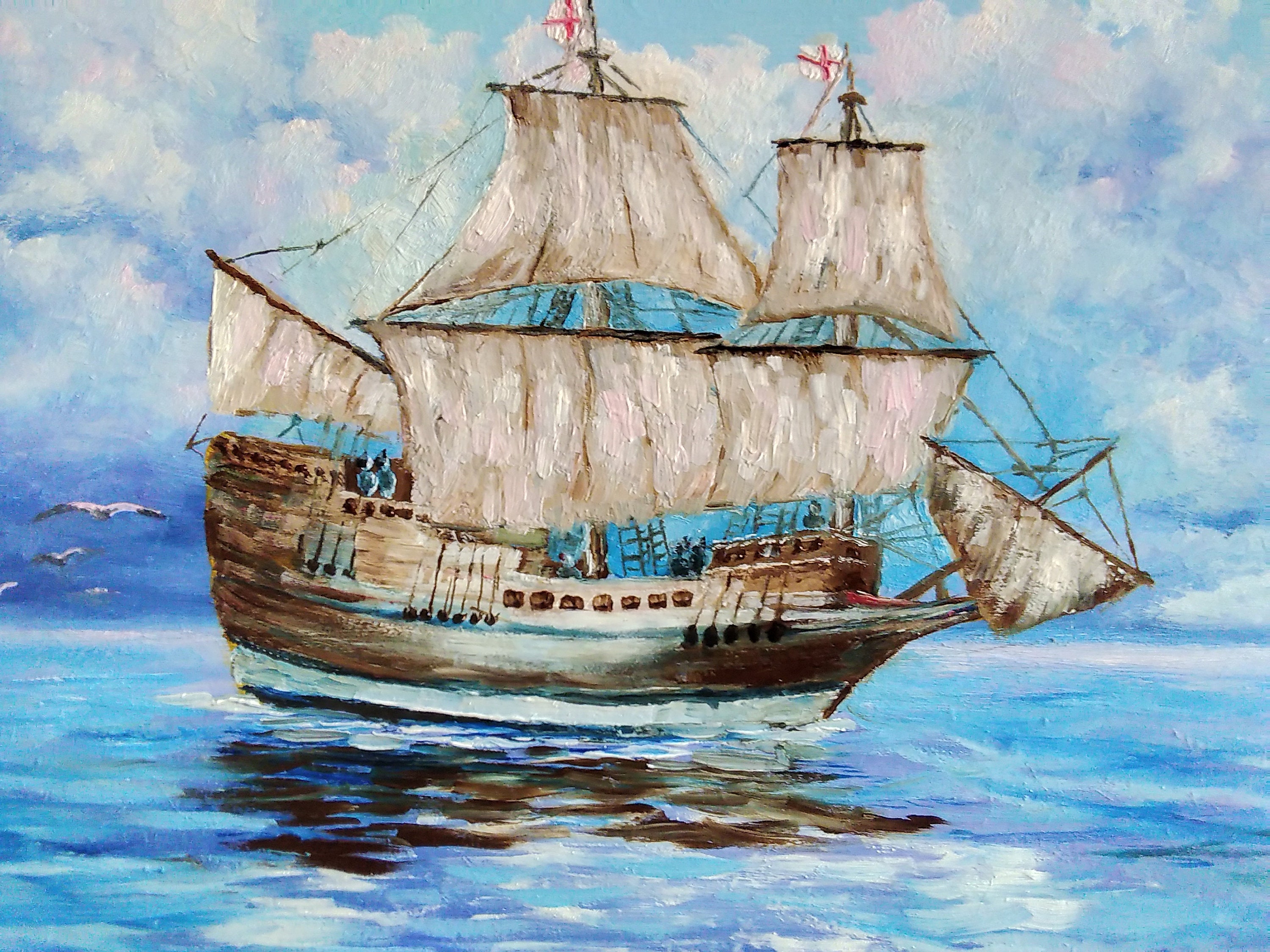 Mayflower at Sea. Mayflower Ship Oil Painting. Historical Original ...
