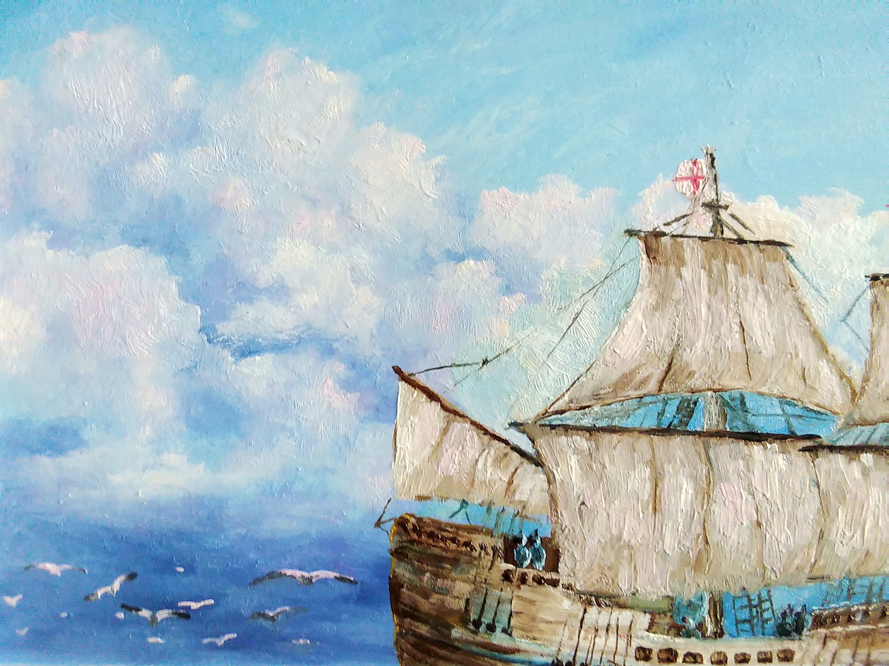 Mayflower at Sea. Mayflower Ship Oil Painting. Historical Original ...