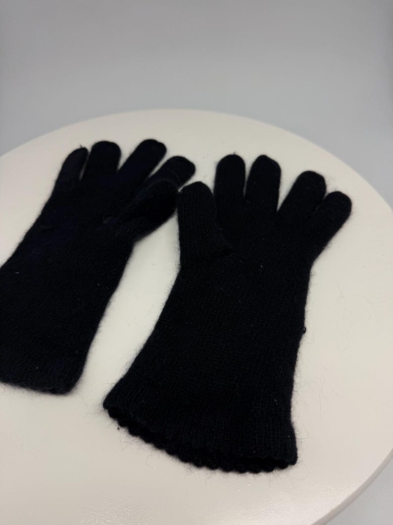 Black Lambswool Angora Gloves, Women Pearl Beaded Winter Gloves ...