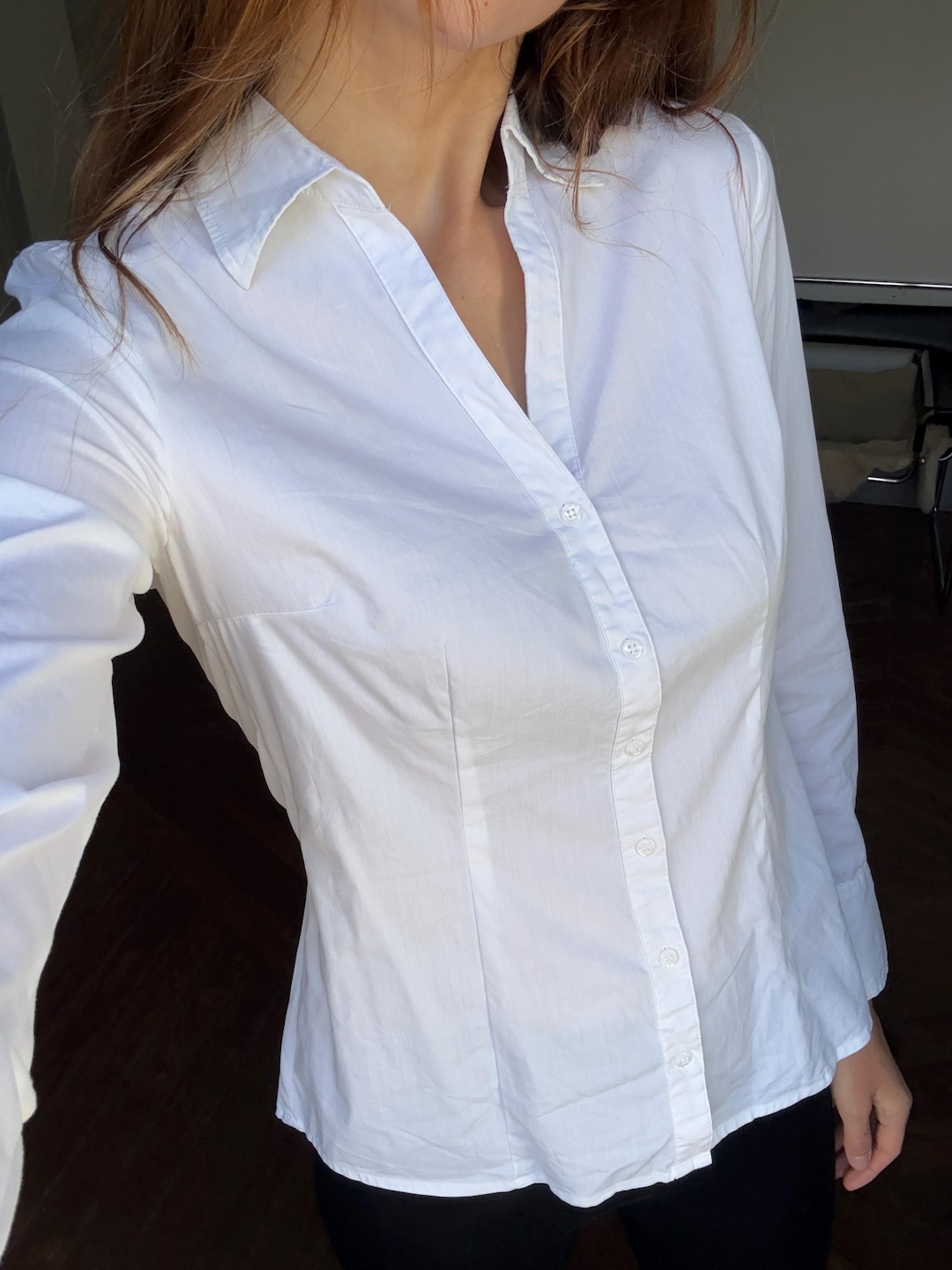 White Professional Work Button up Shirt, Crisp Blouse, Danish Style ...