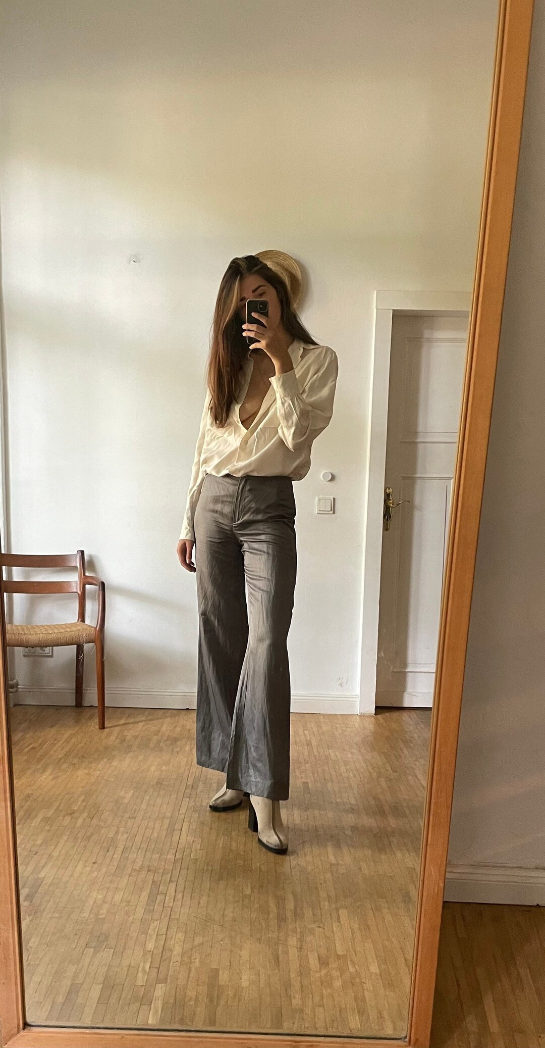Claudia Sträter Vintage Grey Trousers – Linen Blend Wide-leg Pants With ...